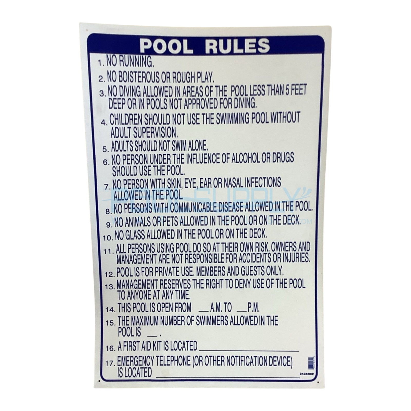 PoolStyle PS239 24"x36" Sign - Pool Rules NC Approved - 2436NCP
